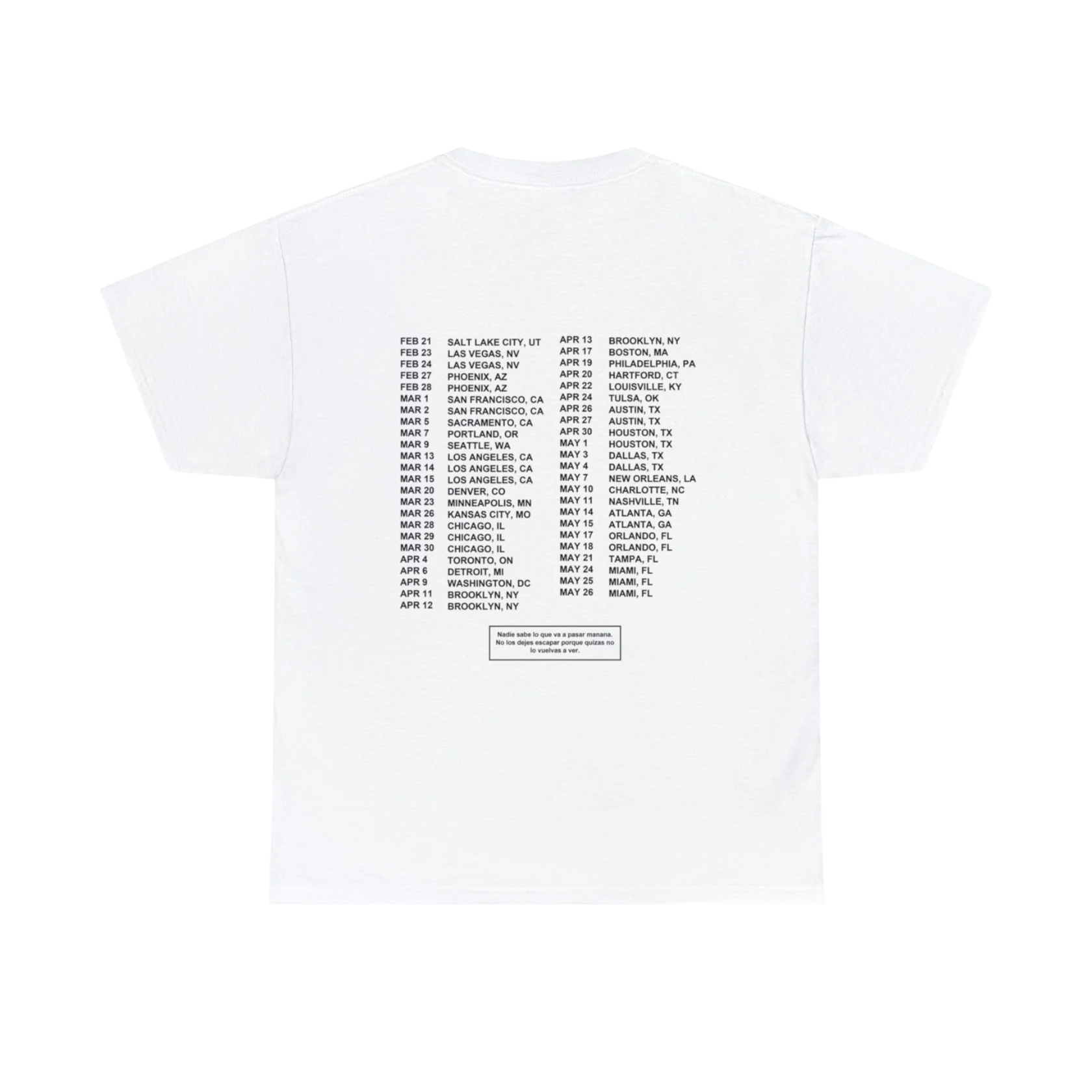 Most Wanted Tour Stop Sign Tour Dates White Cotton Tee Bad Bunny Shop